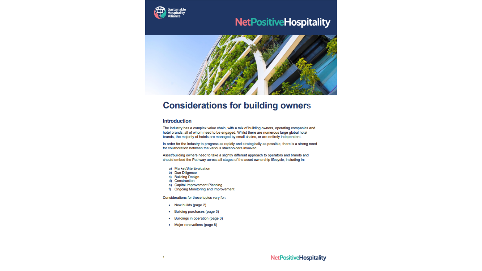 Considerations for building owners – World Sustainable Hospitality Alliance