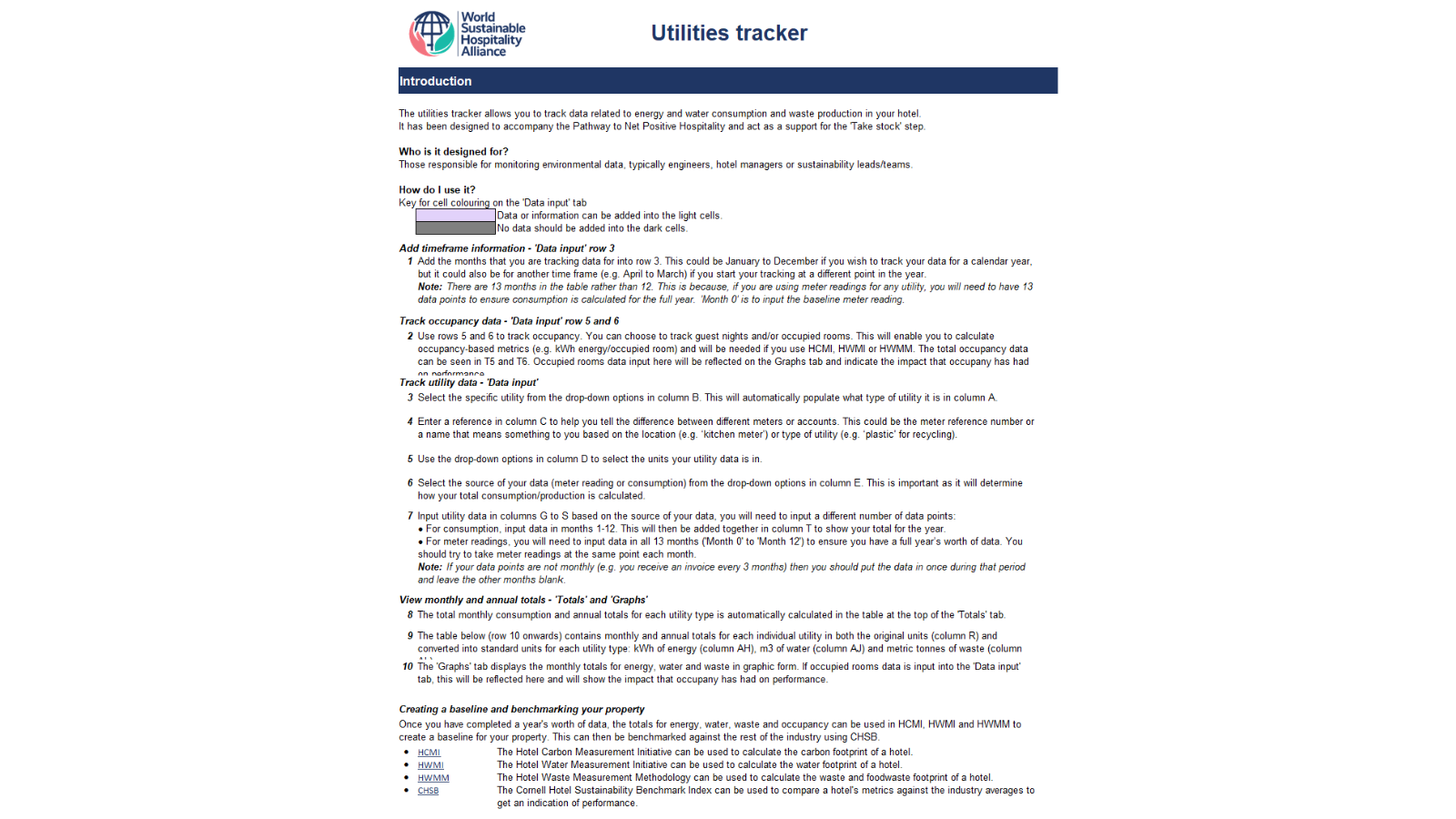 Utilities tracker – World Sustainable Hospitality Alliance