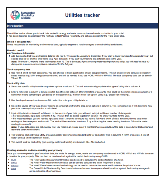 Utilities tracker – World Sustainable Hospitality Alliance